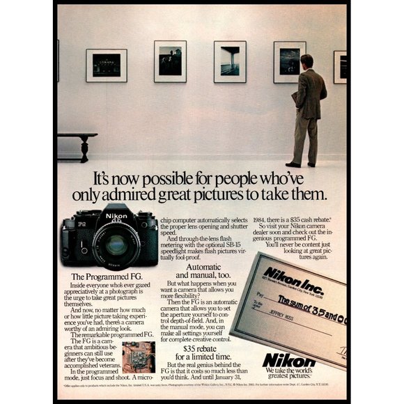 Nikon | Art | 983 Nikon Fg Slr Film Camera Vintage Print Ad Photography ...